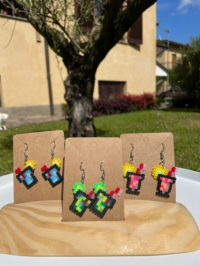 Cocktail Perler Bead Earrings: Fun Handmade Dangle Jewelry - Etsy