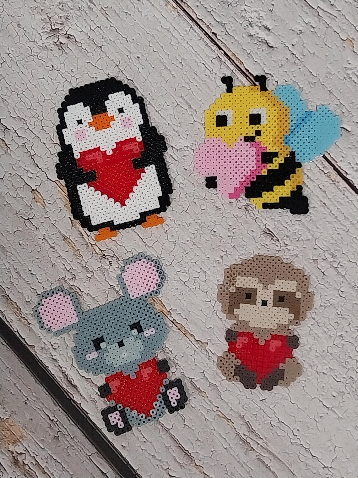 Adorable Animal Magnets With Heart – Handmade Hama Bead Bee, Penguin ...