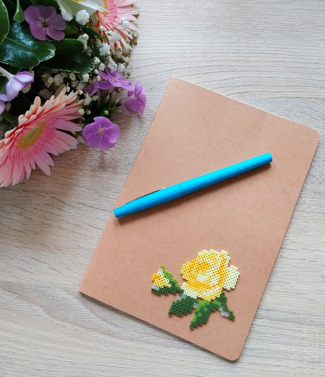 Handmade A5 Notebook, Pixel Art Flower, Hama Beads - Etsy