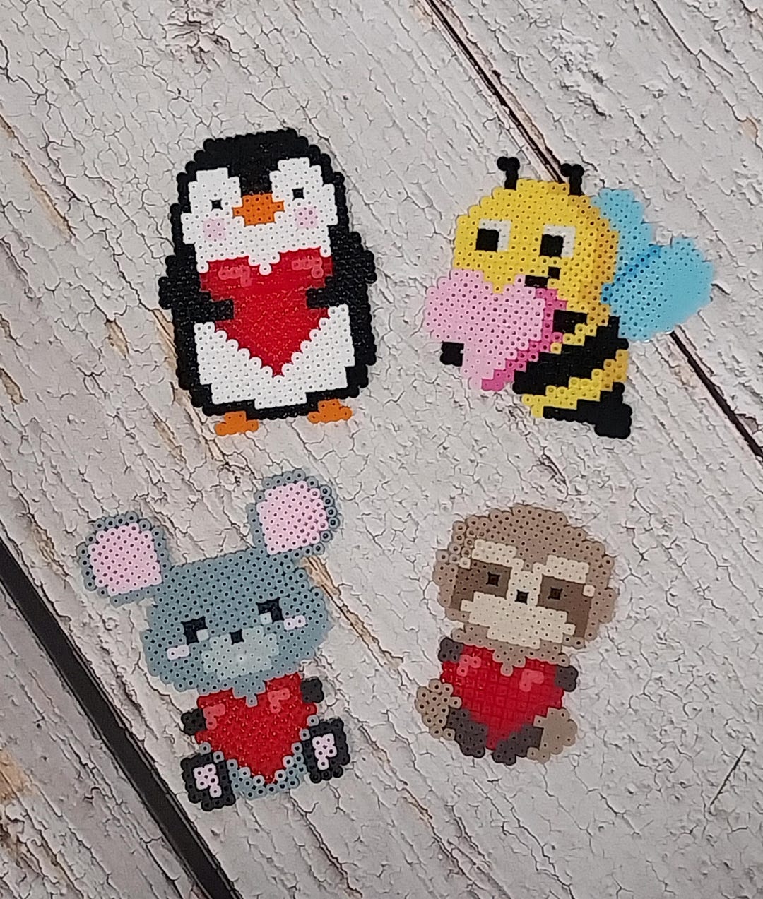 Adorable Animal Magnets With Heart – Handmade Hama Bead Bee, Penguin ...