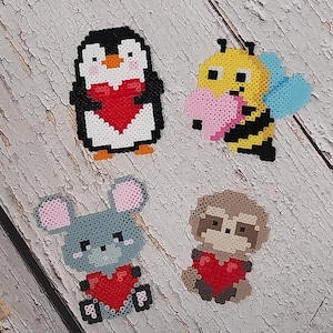 Adorable Animal Magnets With Heart – Handmade Hama Bead Bee, Penguin ...