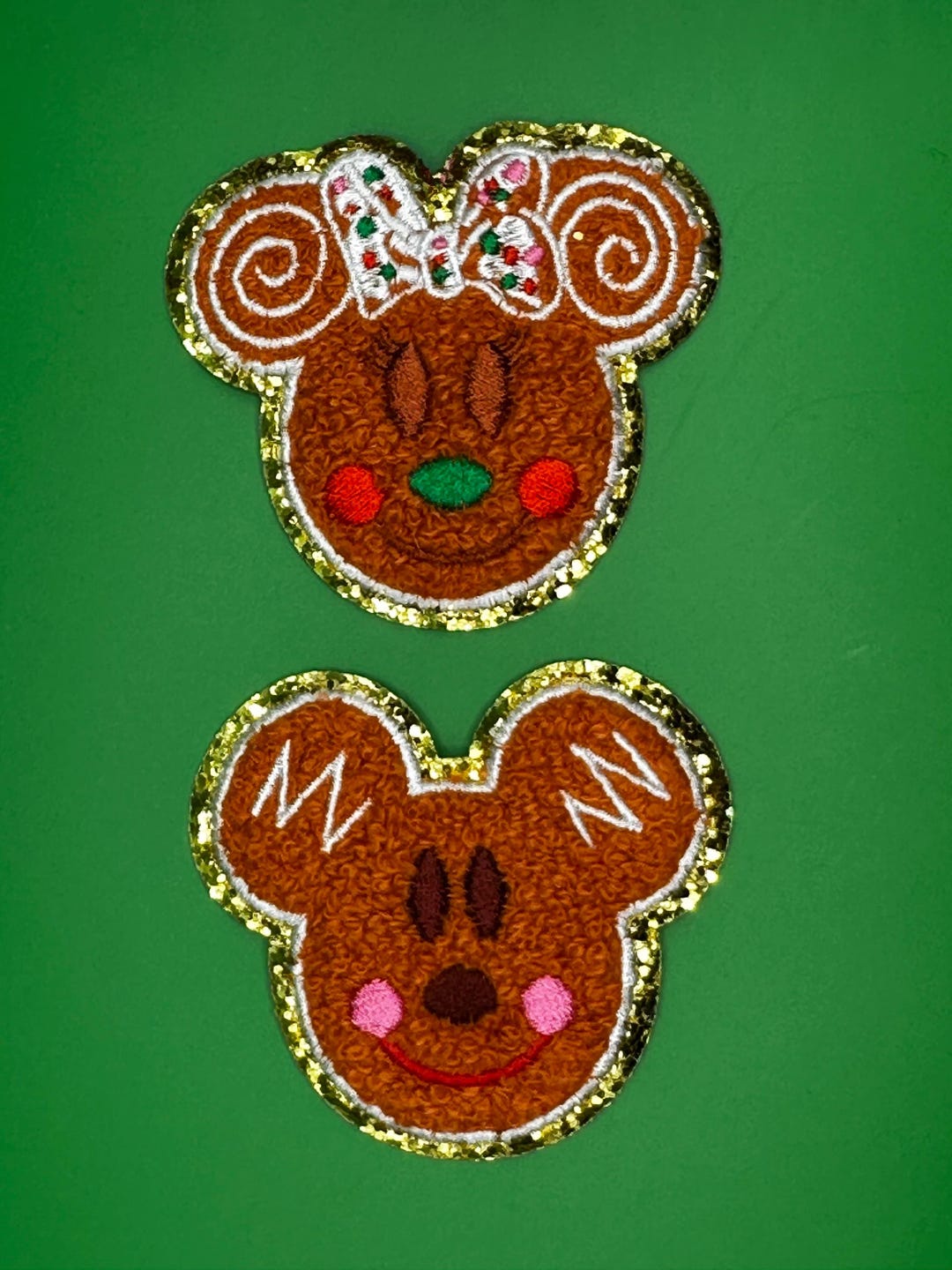 Set of 2 Mickey & Minnie Mouse Patch Gingerbread Disney Christmas Chenille Iron on Patches - Etsy