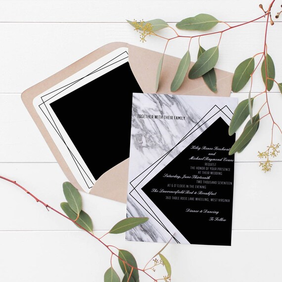 Items similar to Geometric Marble Wedding Invitation Deposit on Etsy