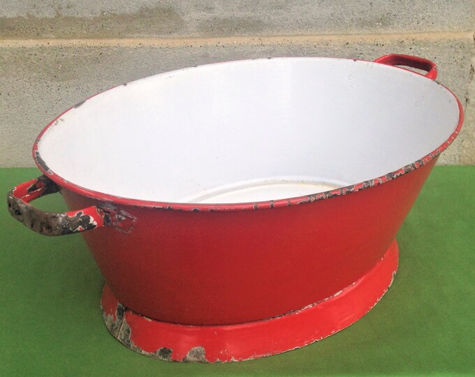 Enamel Wash Basin, Large Red Enamel Foot Bath, Found and Flogged - Etsy UK