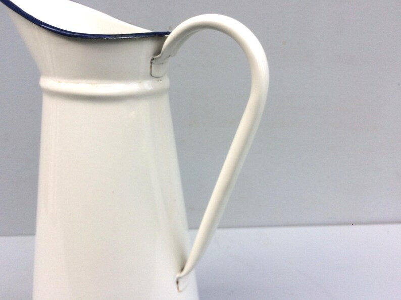 Large White Enamel Pitcher, Mid Century Enamelware - Etsy