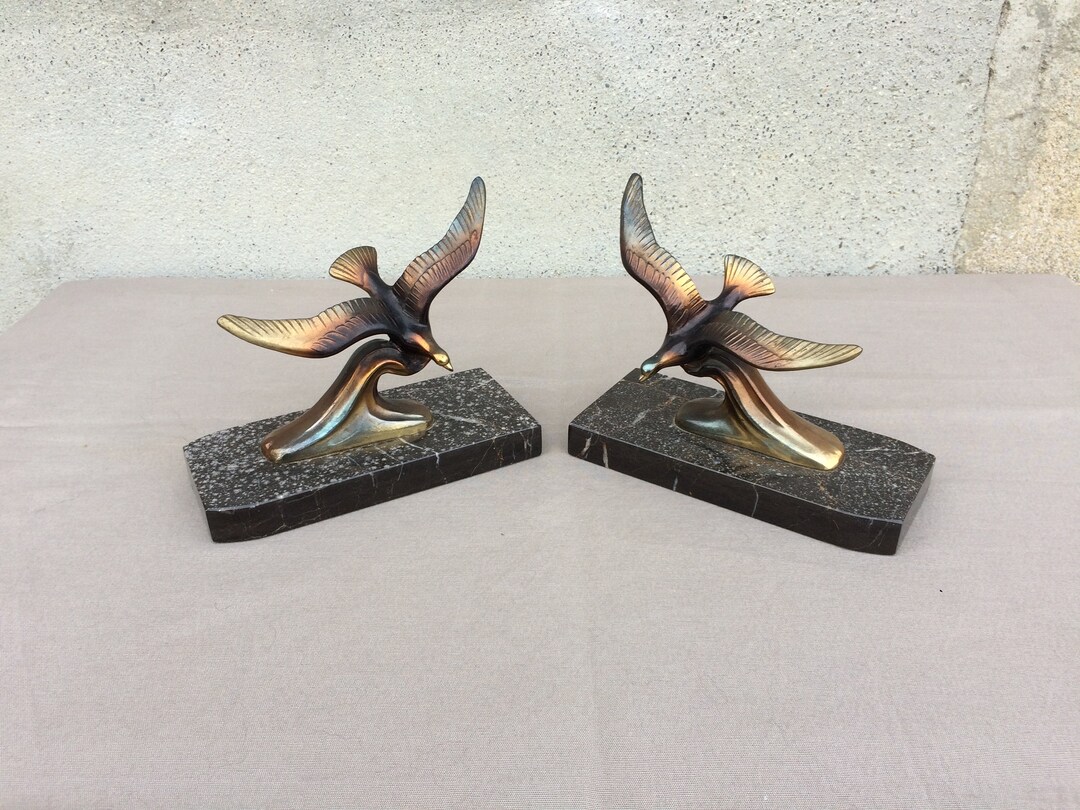 Bird Bookends, Art Deco Gold Metal Bookends With Marble Bases, Found ...