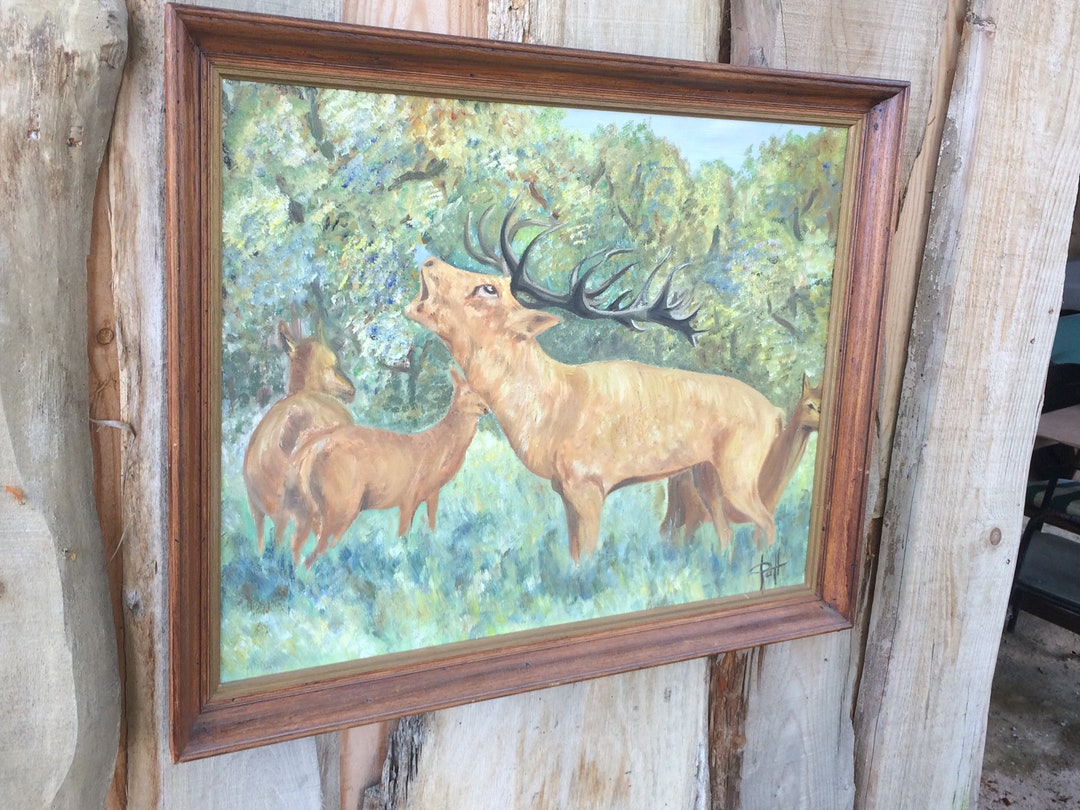 Large Stag Painting, Deer Wall Art, Signed Original Oil on Canvas, Wild ...