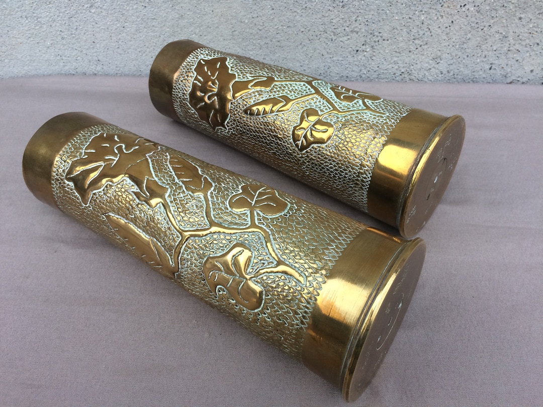 Rare Pair of Trench Art Artillery Shells, French Antique WW1 Militaria ...