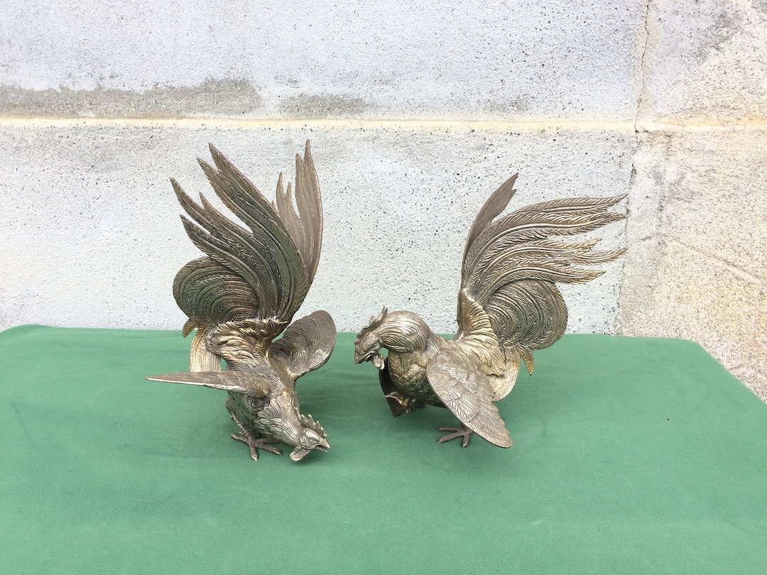 Pair of Large Silver Roosters, Centerpiece for Table - Etsy