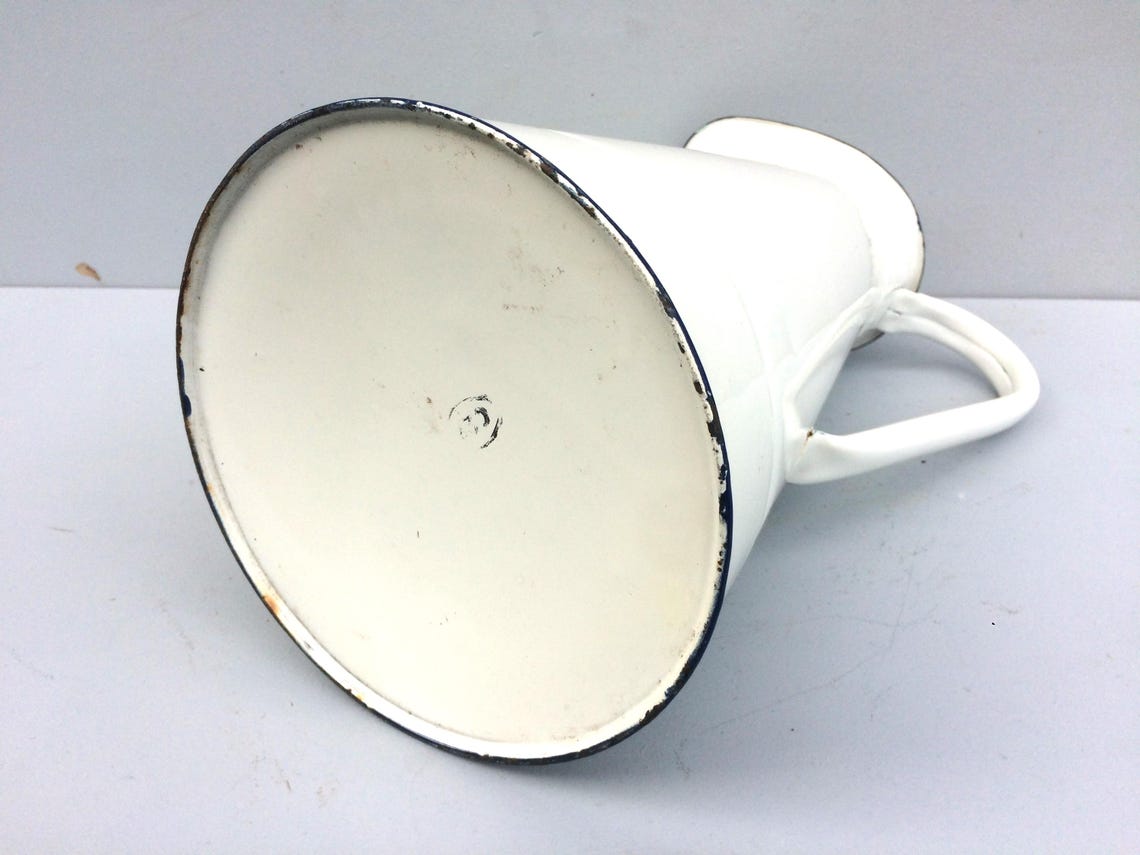 Large White Enamel Pitcher, Mid Century Enamelware - Etsy