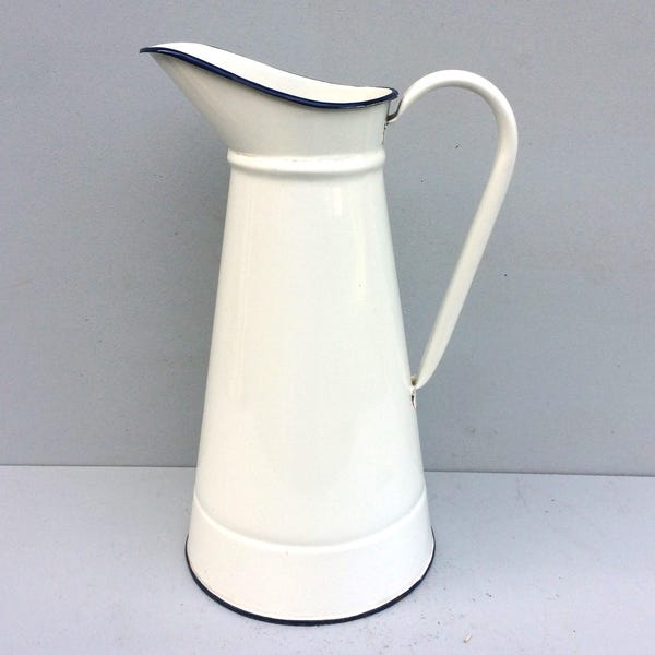 White Enamel Pitcher - Etsy