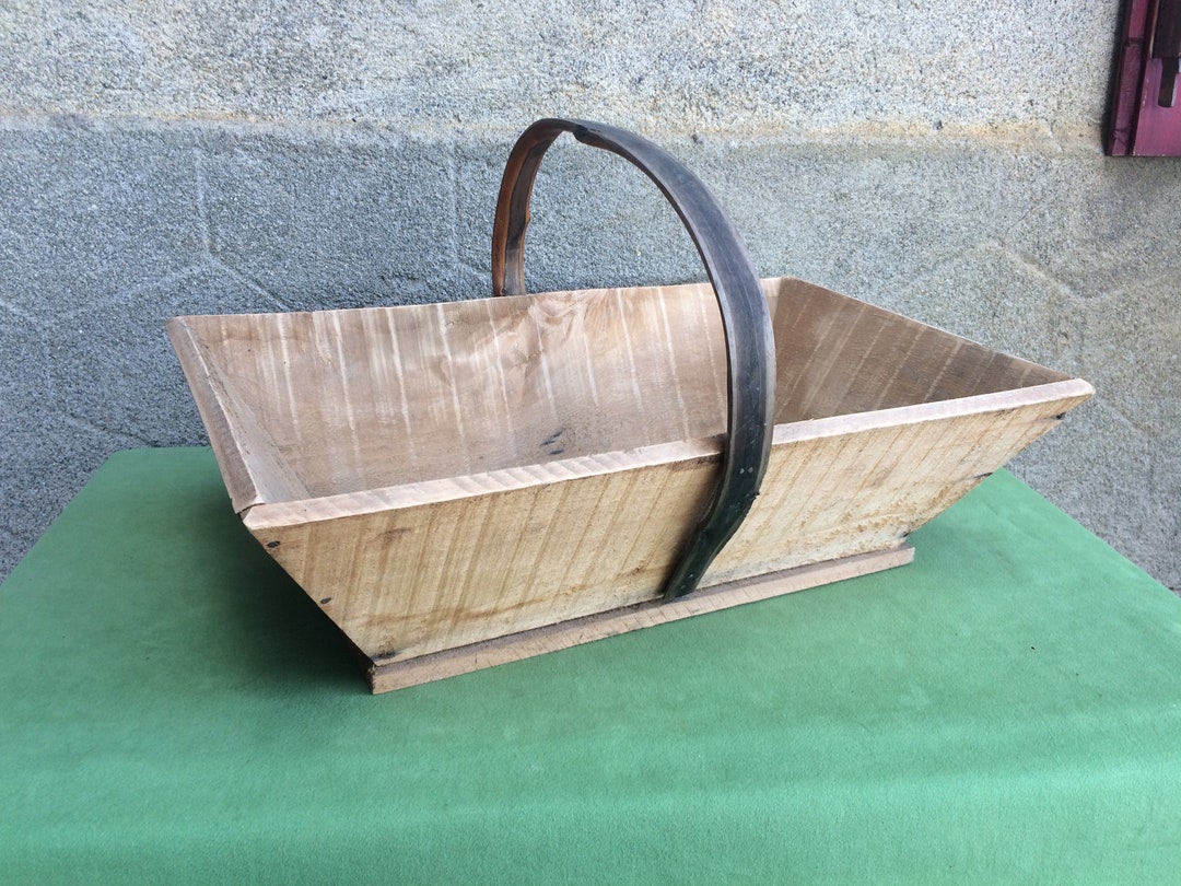 Large Wooden Trug, Indoor or Outdoor Basket With Bentwood Handle - Etsy