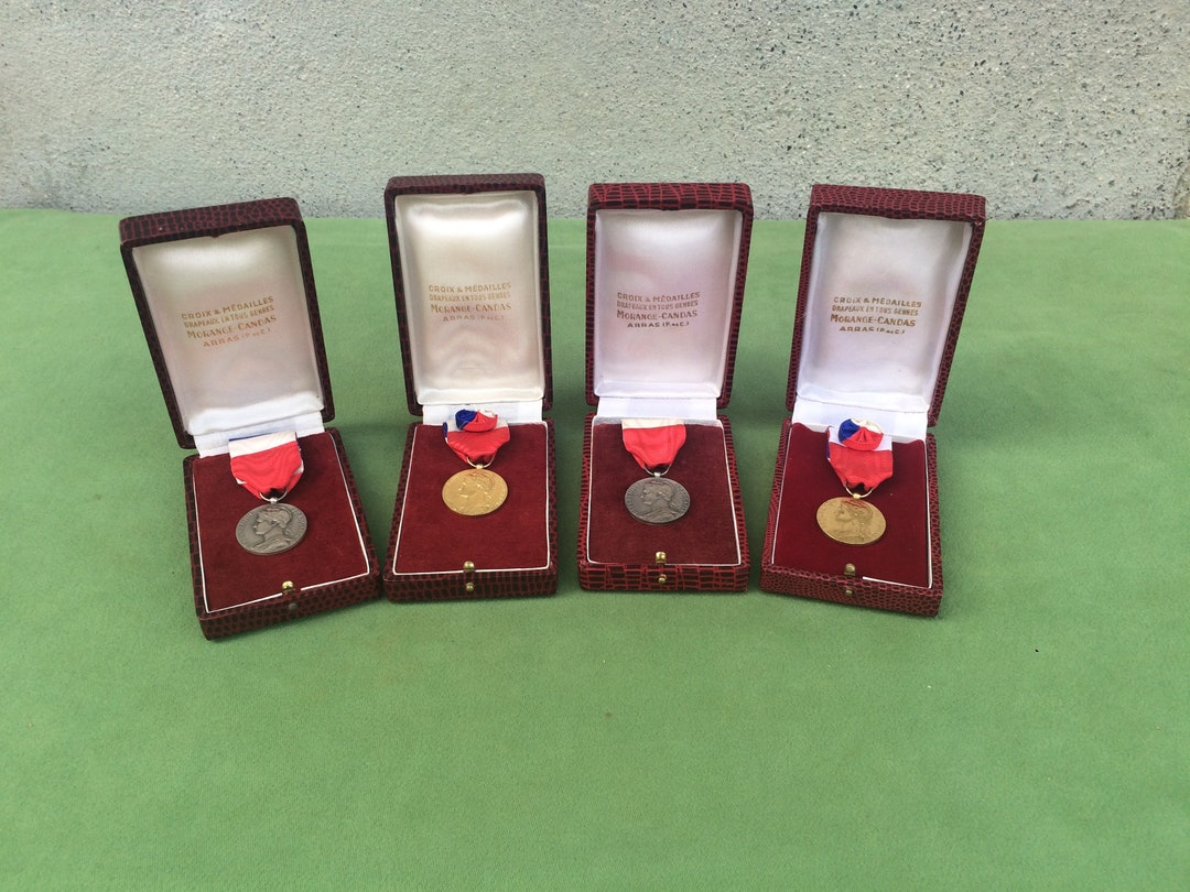 Collection of Army Service Medals in Original Boxes, French Vintage ...