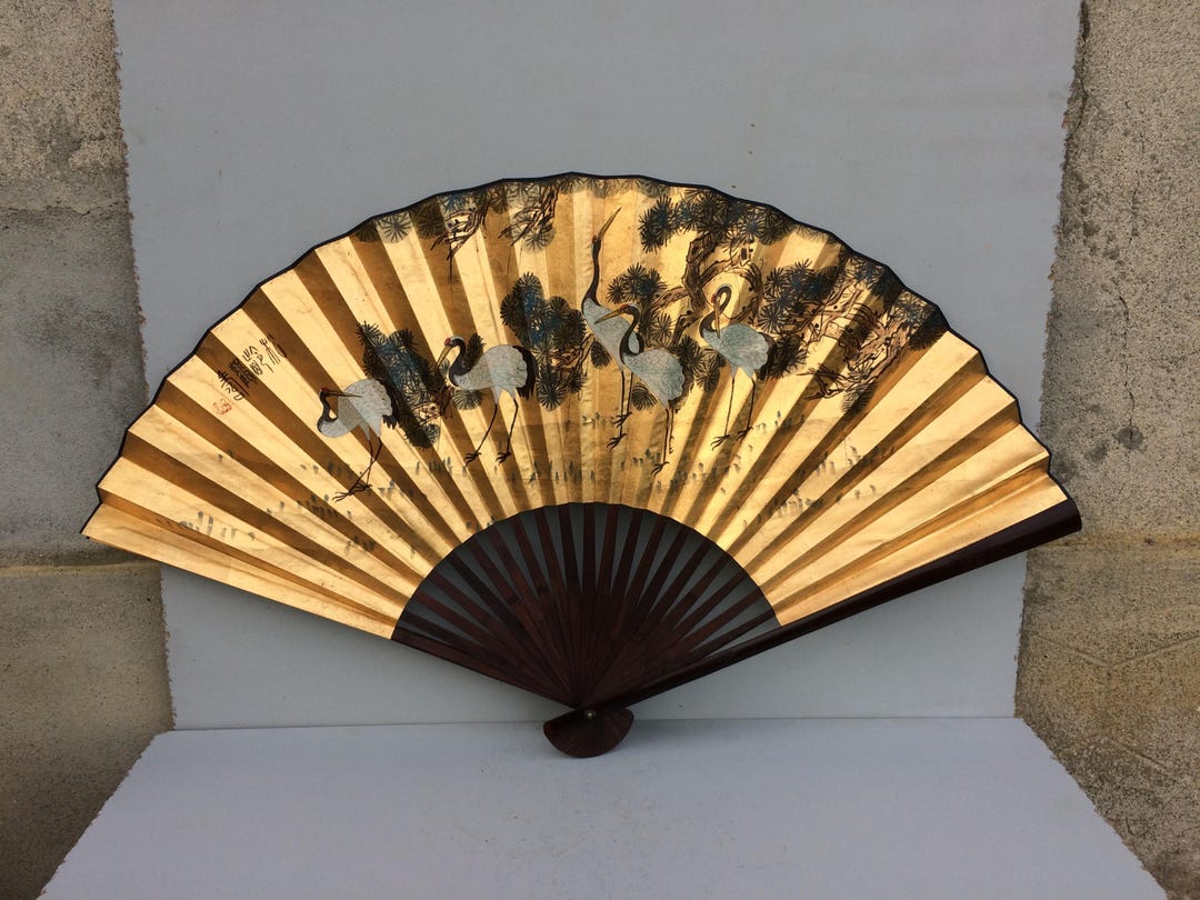 Giant Wall Fan, Large Traditional Hand Painted Chinese Fan, Vintage ...