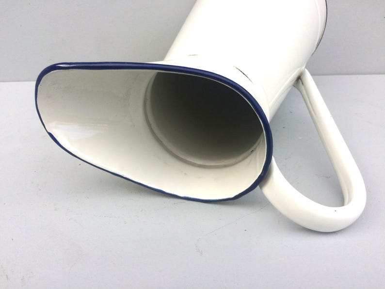 Large White Enamel Pitcher, Mid Century Enamelware - Etsy