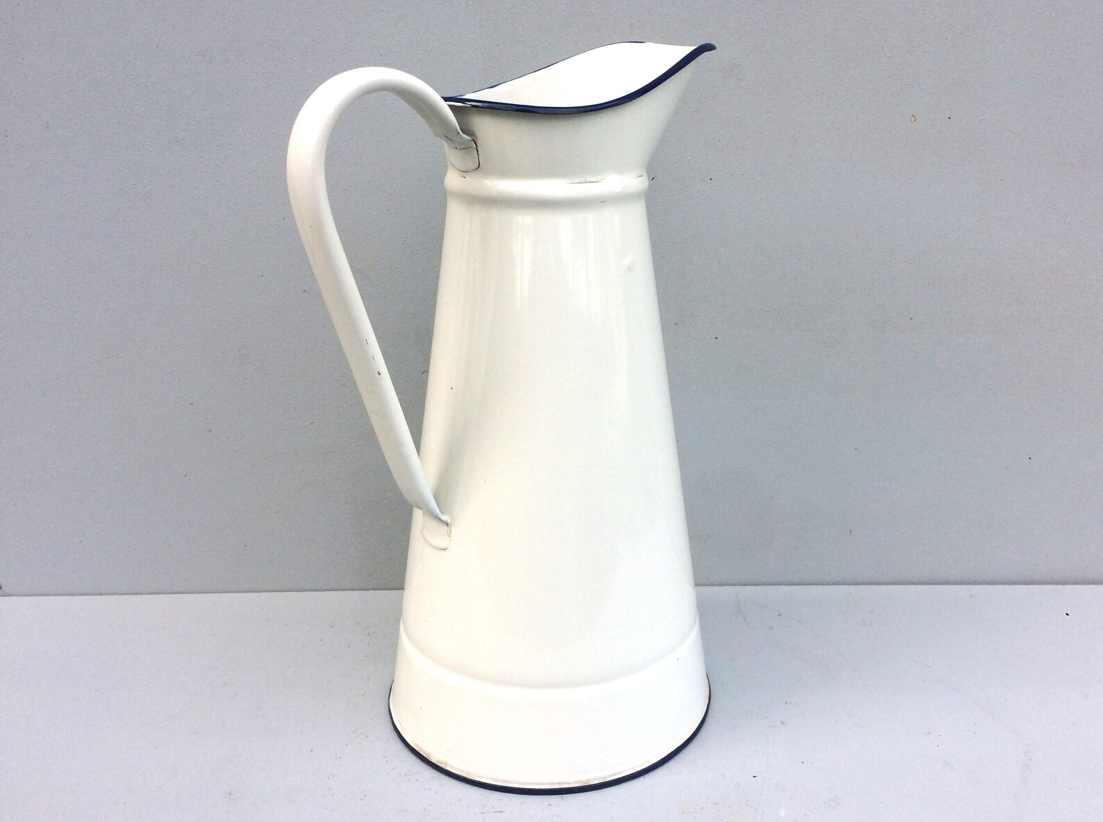 Large White Enamel Pitcher, Mid Century Enamelware - Etsy