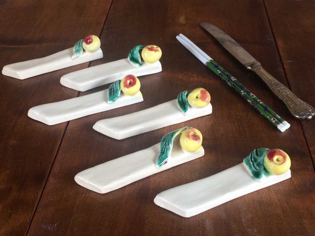 Set of 6 Ceramic Knife Rests, French Vintage Handmade Table Decoration ...