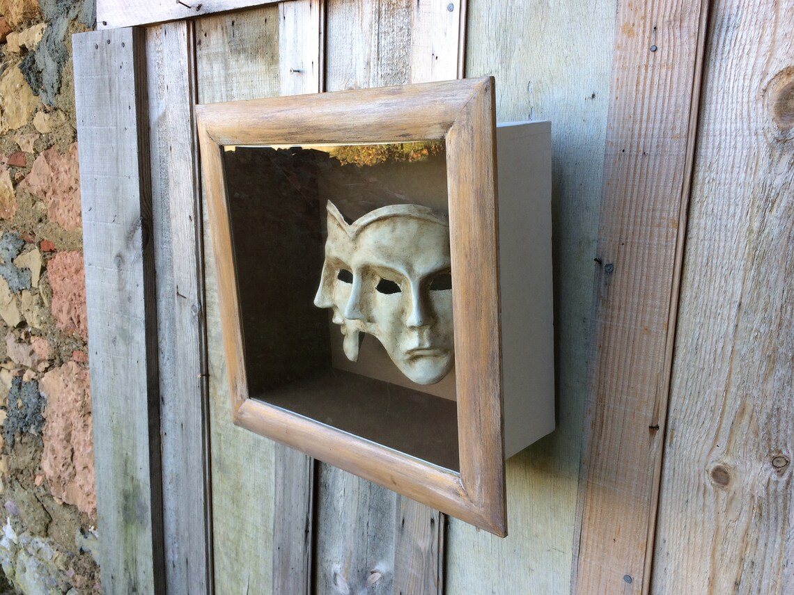 Large Shadow Box With Vintage Three Faces Venetian Mask, Ancient Greece ...