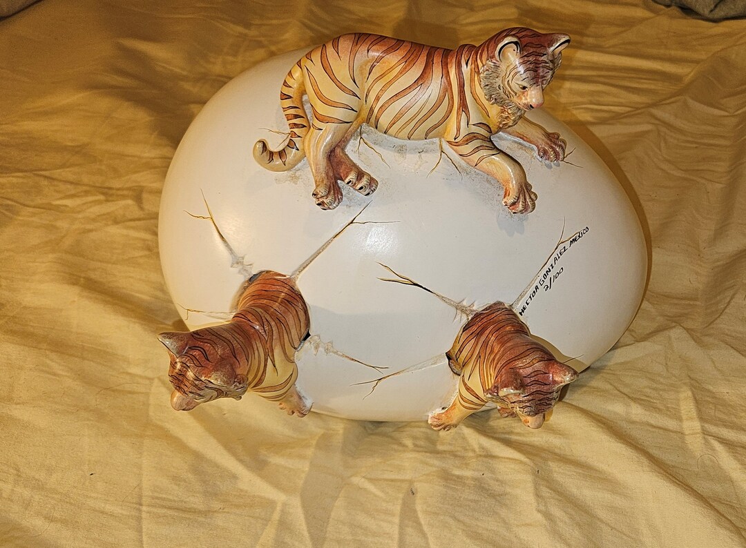 Hector Gonzalez Signed Mexico Art Pottery Tigers Hatching Egg 2/100 - Etsy