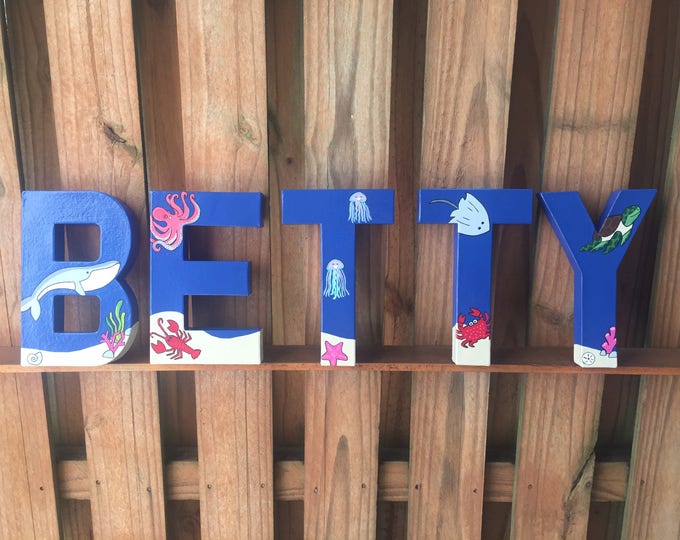 8 Custom Ocean Beach Theme Letters Wall Art Nursery Kids Room Dolphin ...