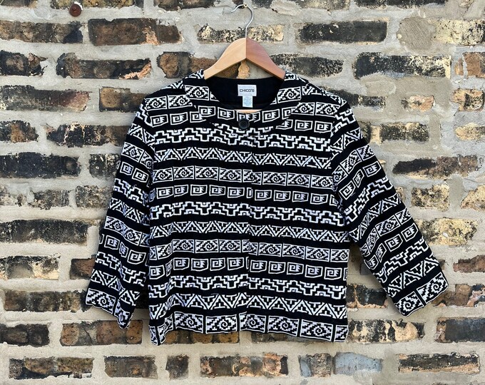 Retro 90s Y2K Chico’s Jacket Black & White Geometric Embroidery Small ...