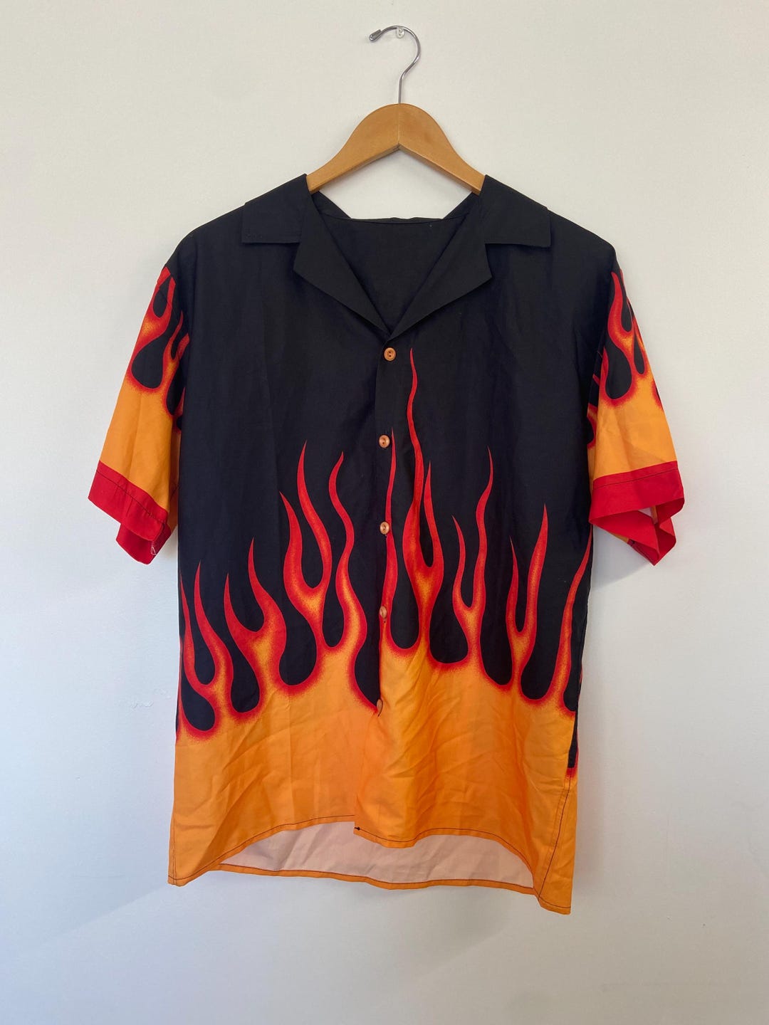Y2K Epic Flame Shirt Guy Fieri Short Sleeve Button up Fire Flame Small ...