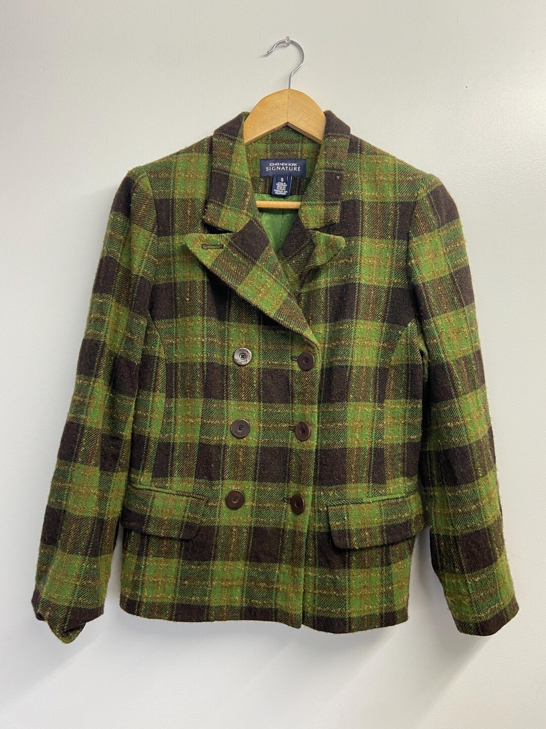 Retro 90s Y2K Clueless Jones New York Signature Green Brown Plaid Wool ...