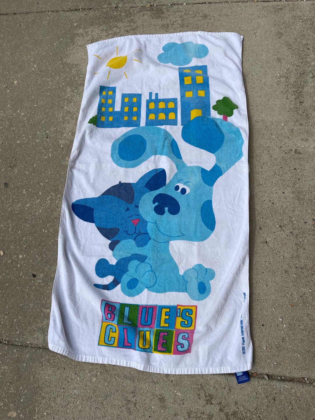 Retro Y2K Blues Clues Beach Periwinkle Bath Towel White Blue Cotton ...