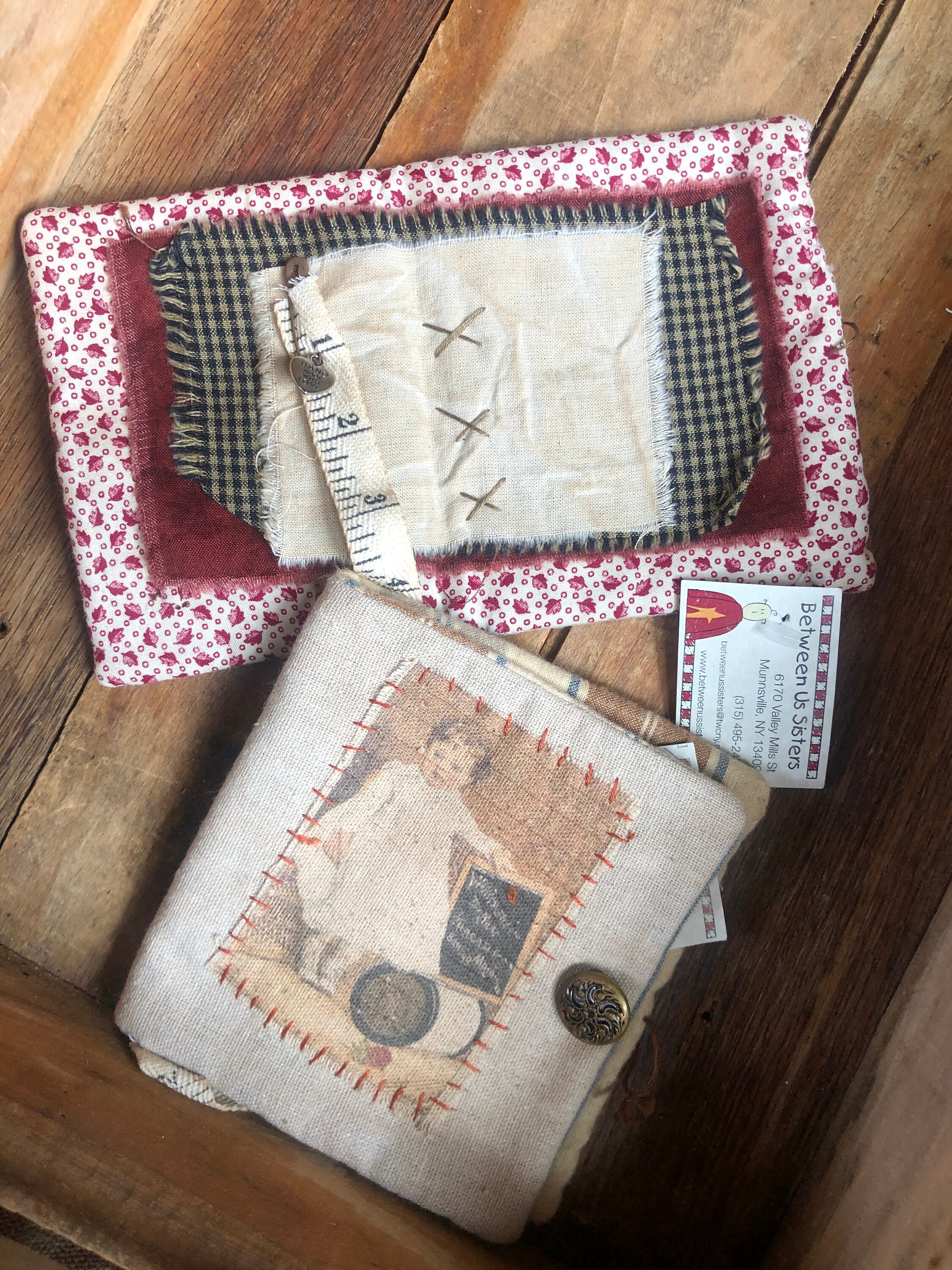 Homespun fabric pin keeps/sewing organizer with vintage | Etsy