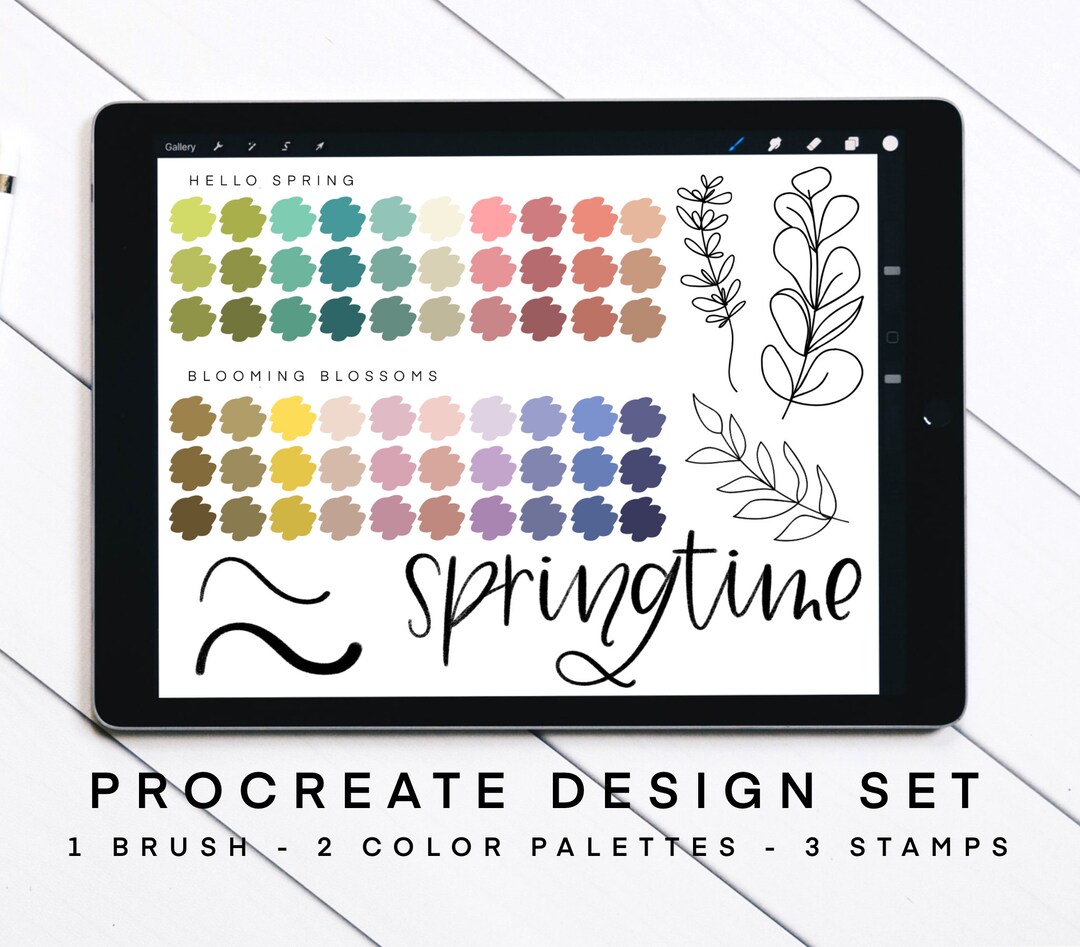 Spring Procreate Design Set | Procreate Brushes + Stamps | Lettering ...