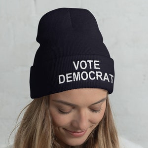 Vote Democrat Embroidered Cuffed Beanie | Election 2024 Knit Hat - Etsy