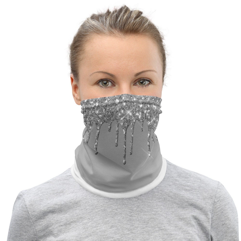 Dripping Silver Glitter Washable Face Mask Neck Gaiter Ombre - Etsy