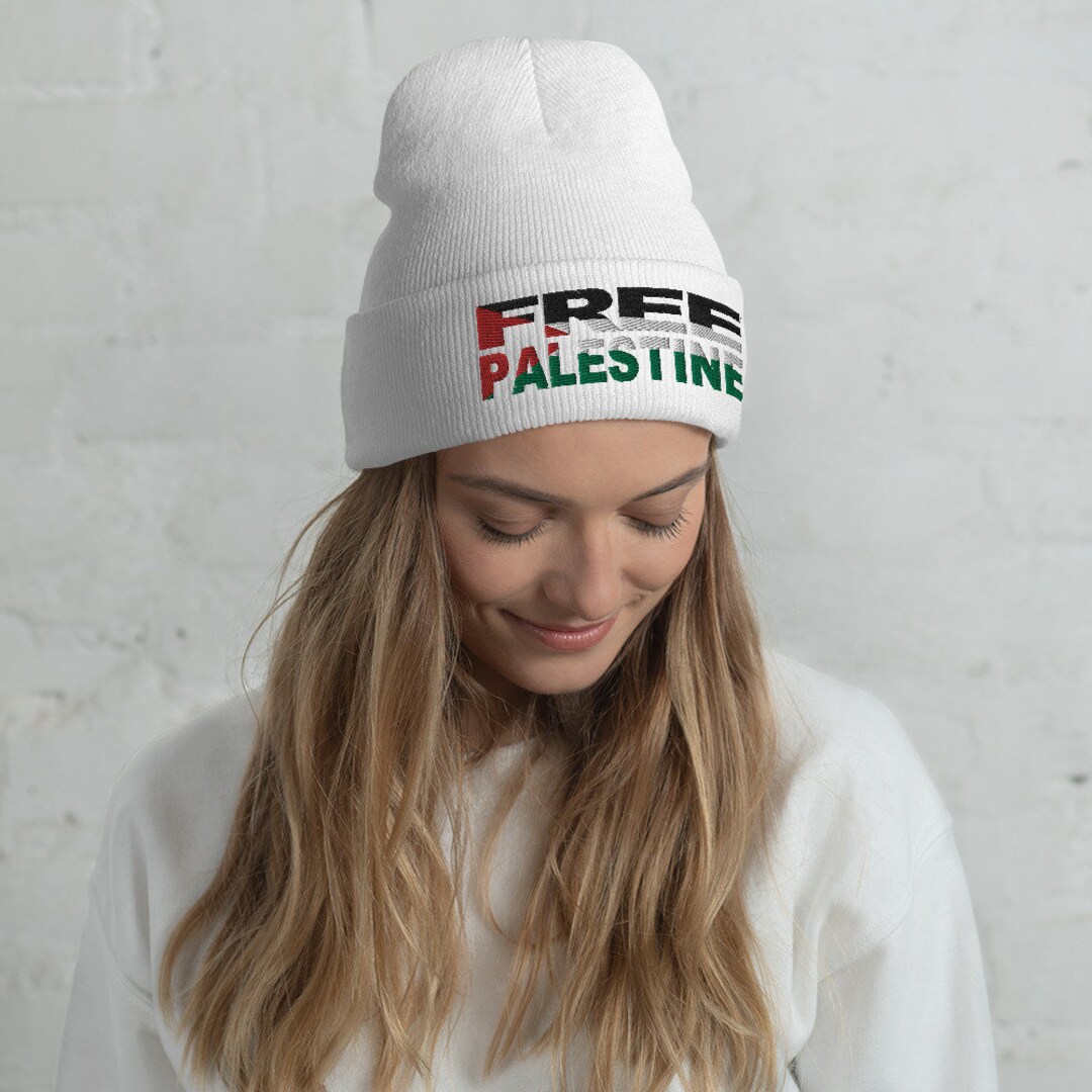 Free Palestine Embroidered Cuffed Beanie Knit Hat | Palestinian Flag # ...