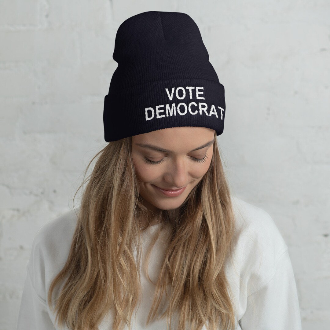 Vote Democrat Embroidered Cuffed Beanie | Election 2024 Knit Hat - Etsy