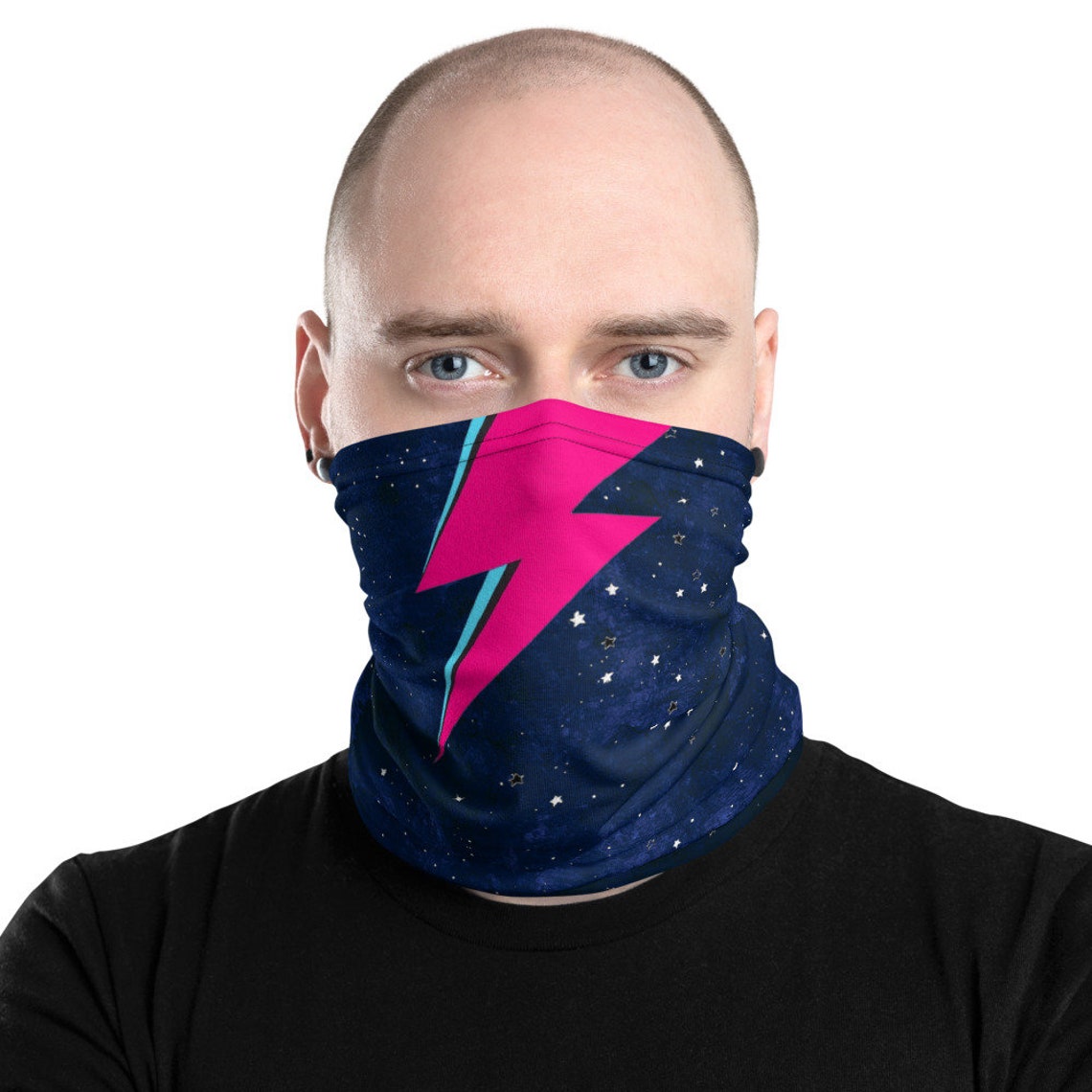 Hot Pink Lightning Bolt Washable Face Mask Neck Gaiter | Rock N Roll ...