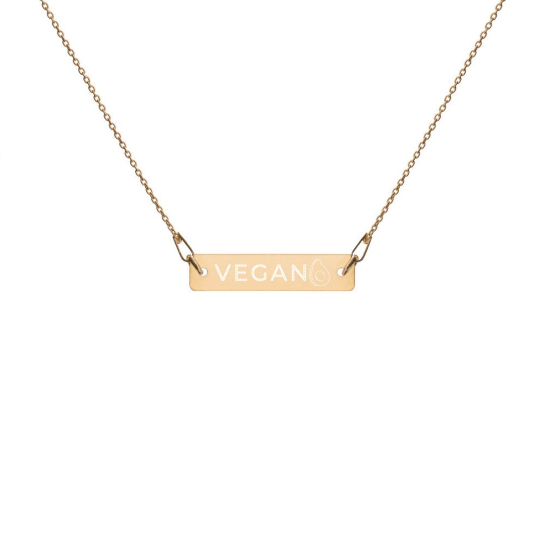 VEGAN Engraved Silver Bar Chain Necklace With Avocado Symbol in 4 ...