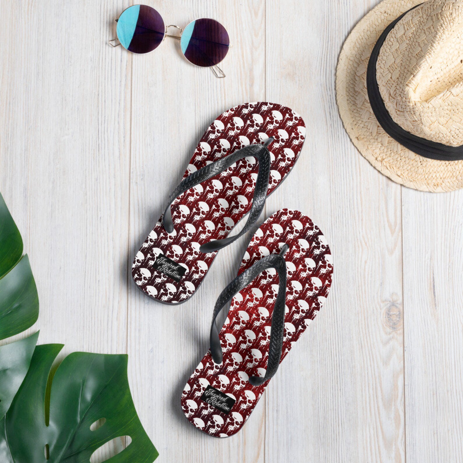 Melting Skulls Flip-flops | Red/black Grunge With White Dripping Skulls ...