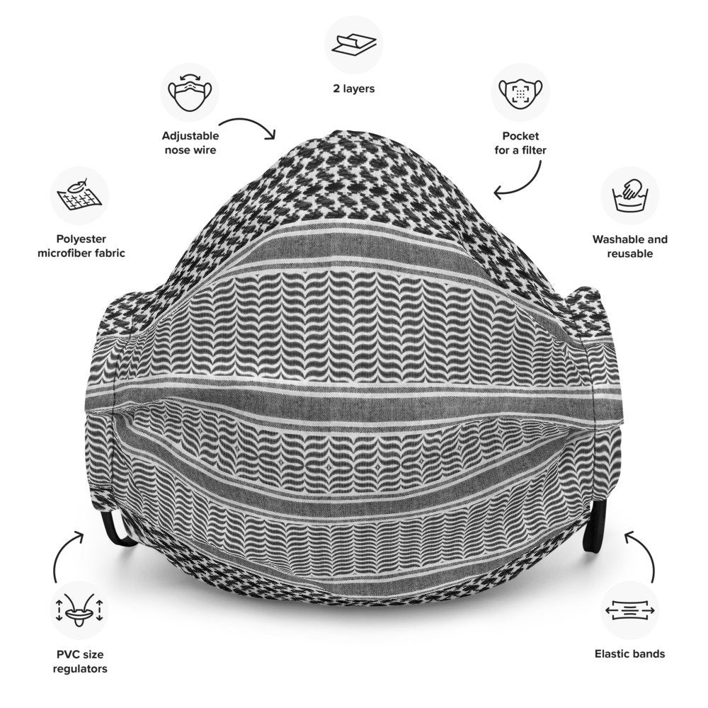 Keffiyeh Palestinian Washable Premium Face Mask Arab Scarf | Etsy