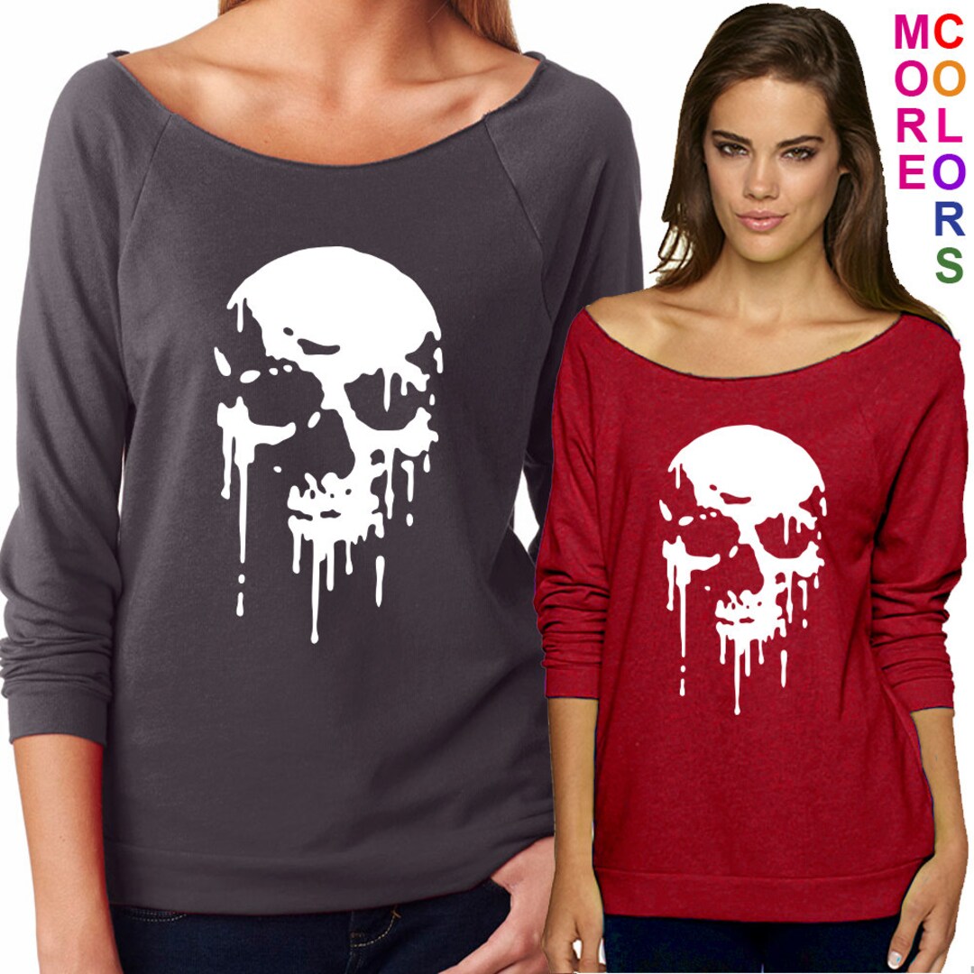 Melting / Dripping Skull - Ladies' Terry Raw-edge 3/4-sleeve Raglan Tee ...