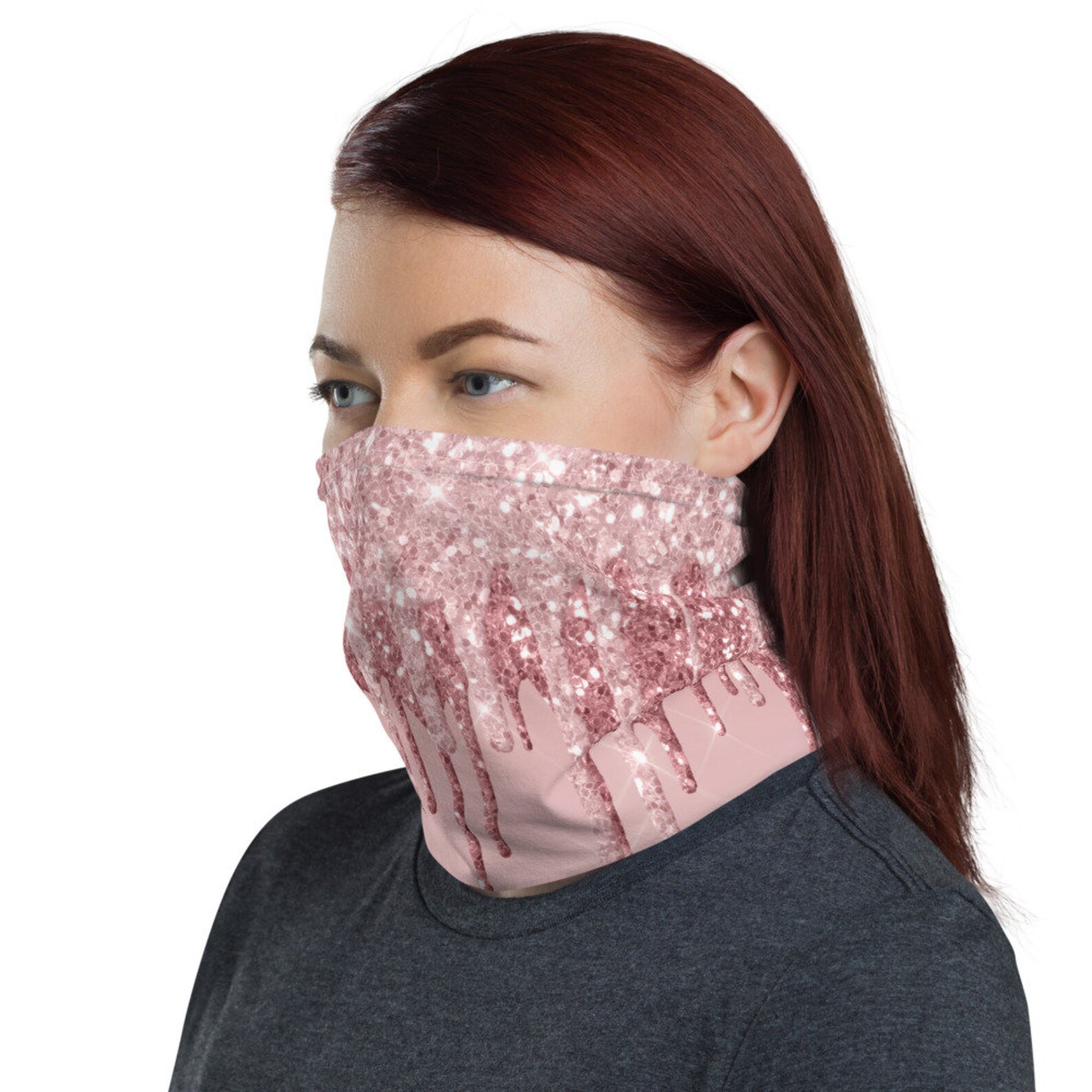 Dripping Blush Pink Glitter Washable Face Mask Neck Gaiter | Ombre Pink ...