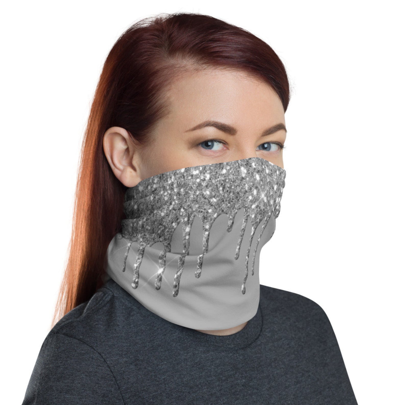 Dripping Silver Glitter Washable Face Mask Neck Gaiter Ombre - Etsy