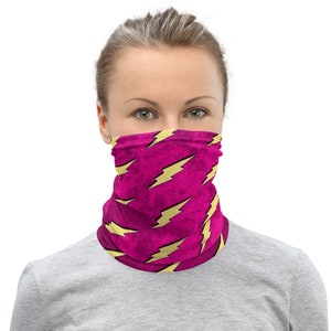 Lightning Bolt Washable Face Mask Neck Gaiter | Hot Pink & Gold - Etsy