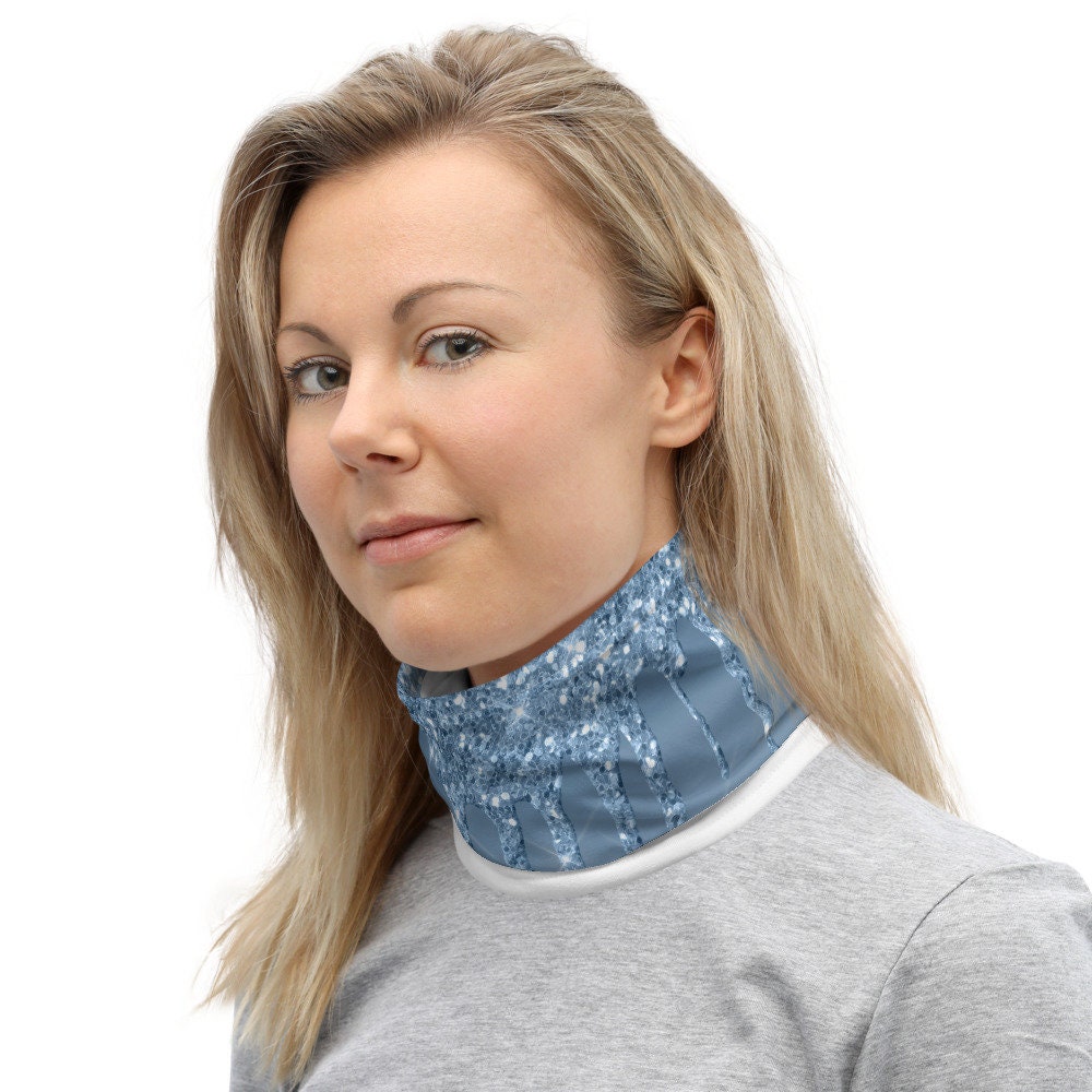 Dripping Blue Glitter Washable Face Mask Neck Gaiter | Ombre Blue to ...