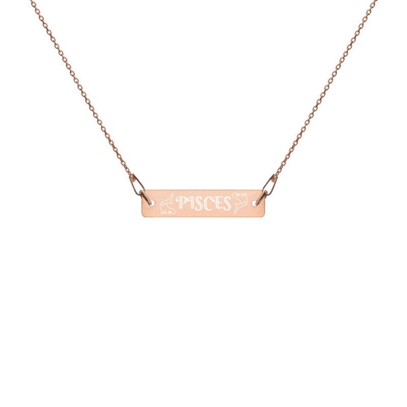 PISCES Engraved Silver Bar Chain Necklace With Shark Symbol in - Etsy