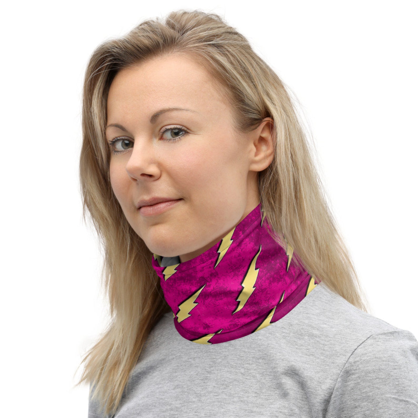 Lightning Bolt Washable Face Mask Neck Gaiter | Hot Pink & Gold - Etsy