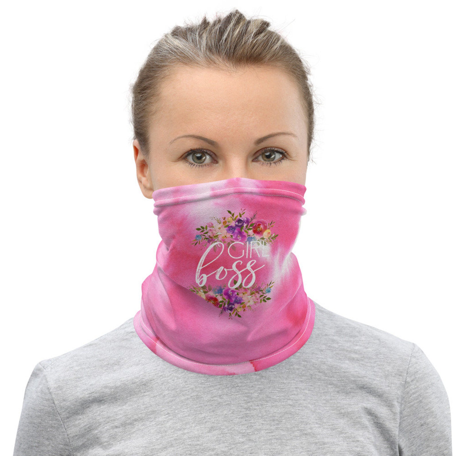 Girl Boss Washable Face Mask Neck Gaiter Pink Watercolor | Etsy