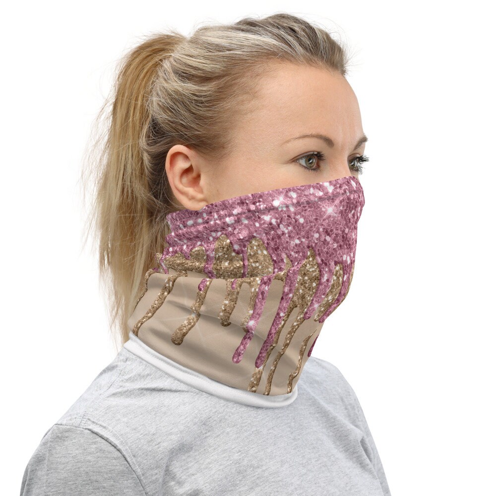 Dripping Pink & Gold Glitter Washable Face Mask Neck Gaiter | Ombre ...