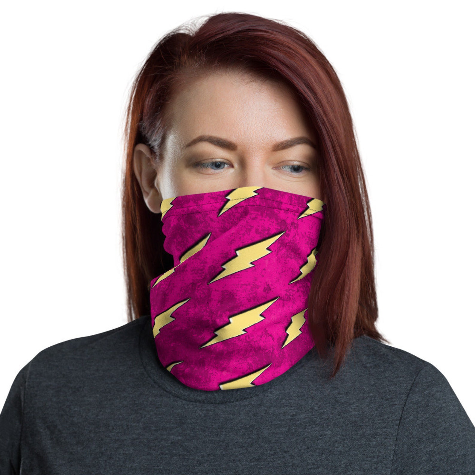 Lightning Bolt Washable Face Mask Neck Gaiter | Hot Pink & Gold - Etsy