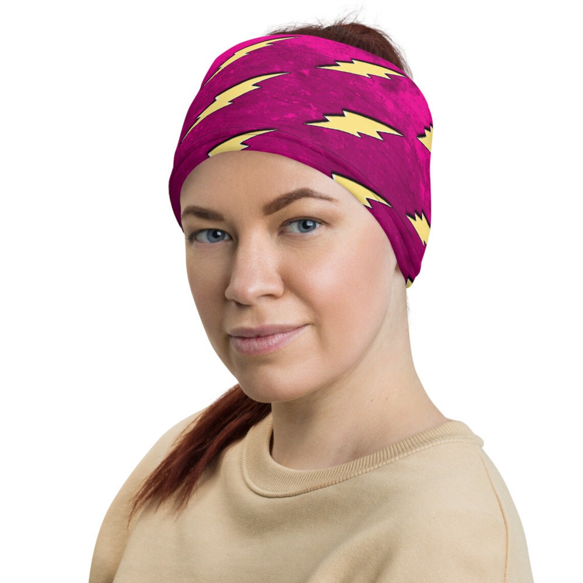 Lightning Bolt Washable Face Mask Neck Gaiter | Hot Pink & Gold - Etsy
