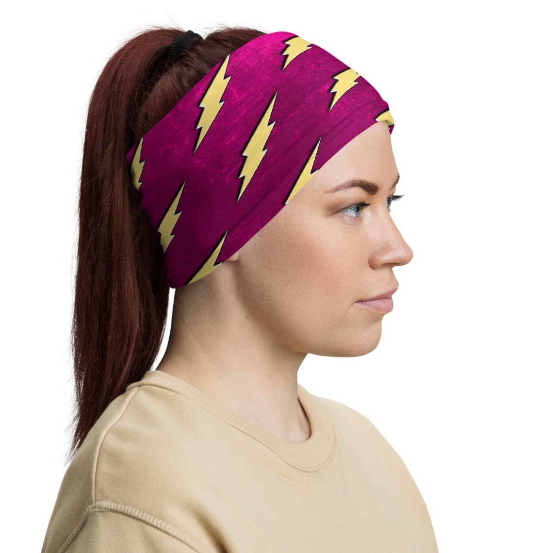 Lightning Bolt Washable Face Mask Neck Gaiter | Hot Pink & Gold - Etsy